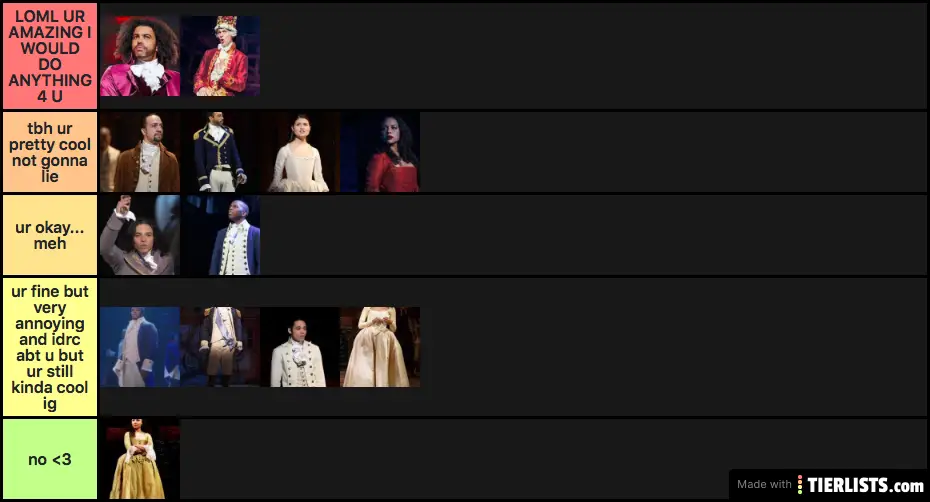 hamilton characters Tier List Maker - TierLists.com