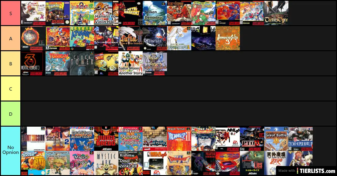 Top SNES Games: 1995 Tier List Maker - TierLists.com