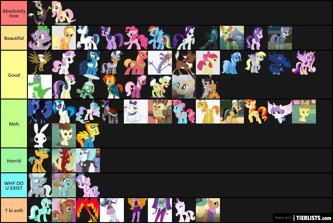 My little pony characters Tier List Maker - TierLists.com