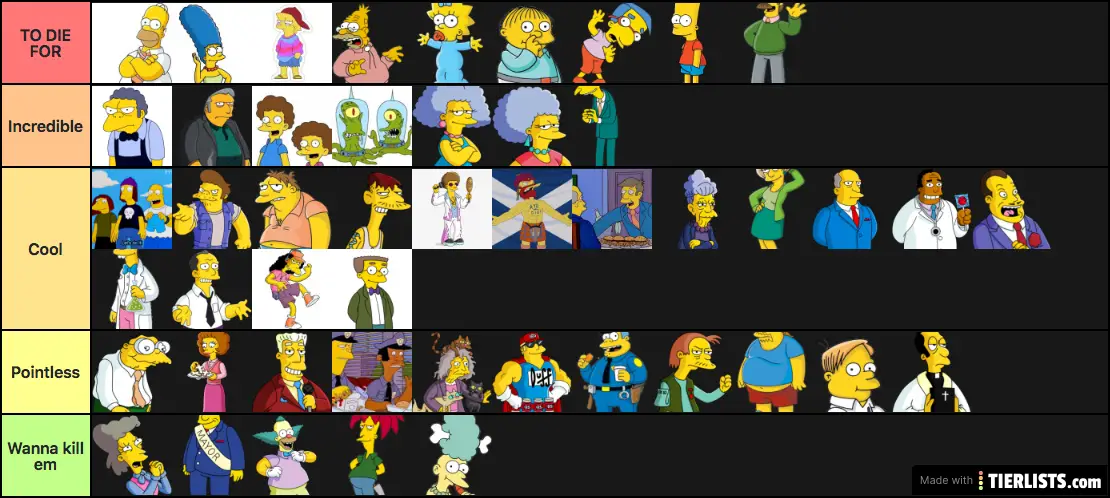 Simpsons characters Tier List Maker - TierLists.com