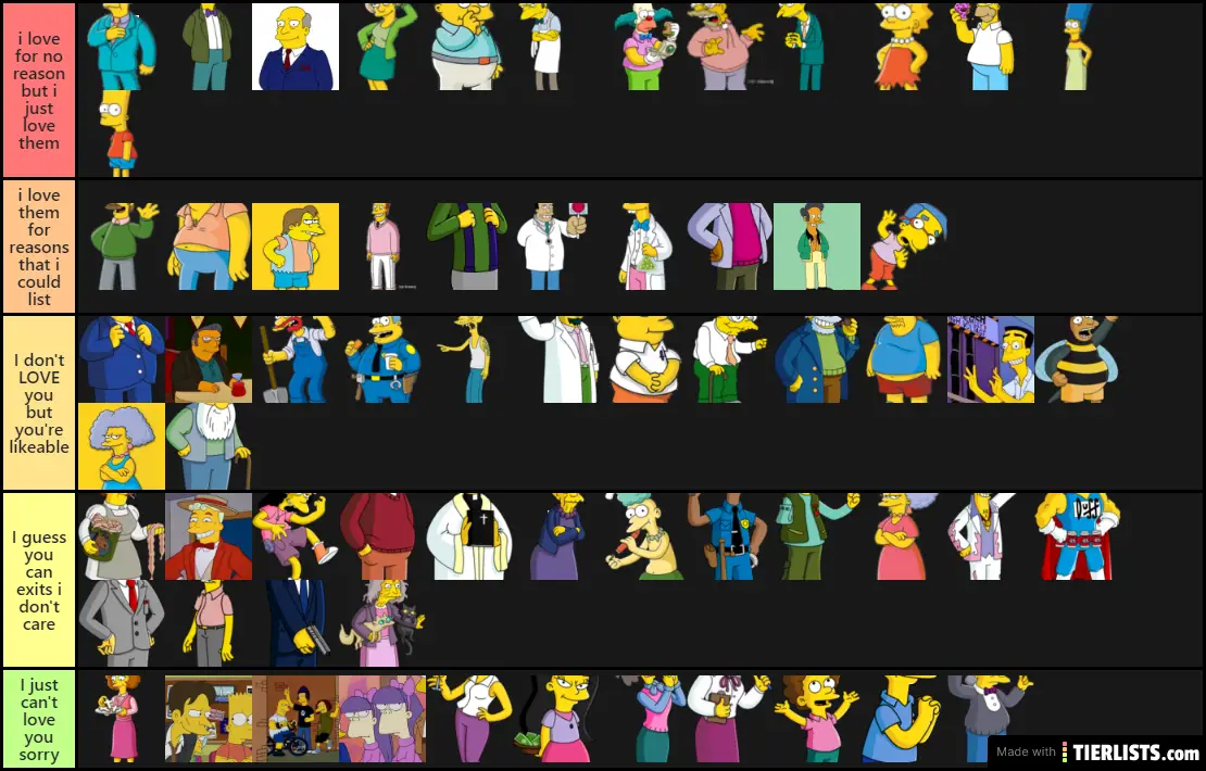Validity of Simpsons Characters Tier List Maker - TierLists.com